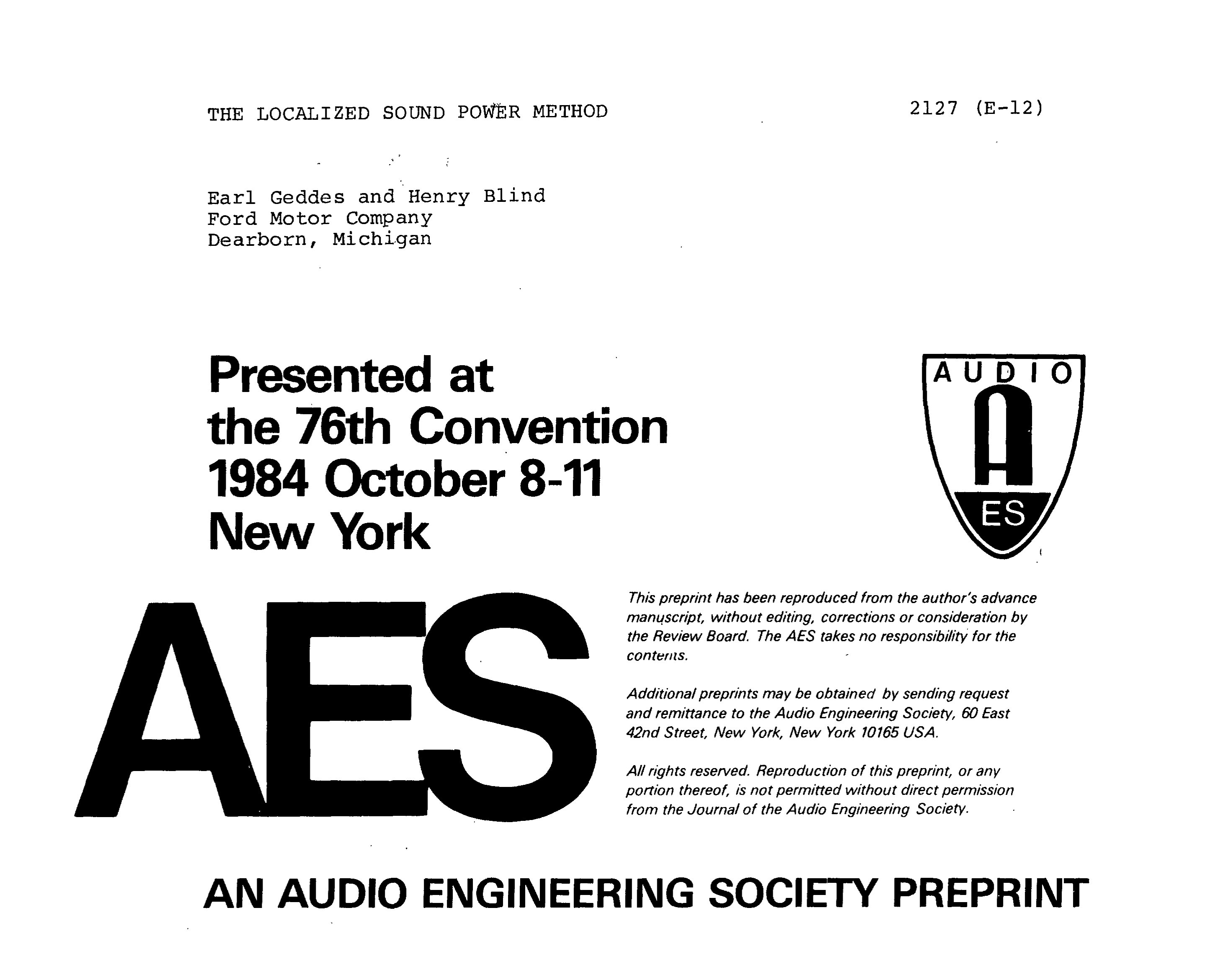 AES E Library The Localized Sound Power Method