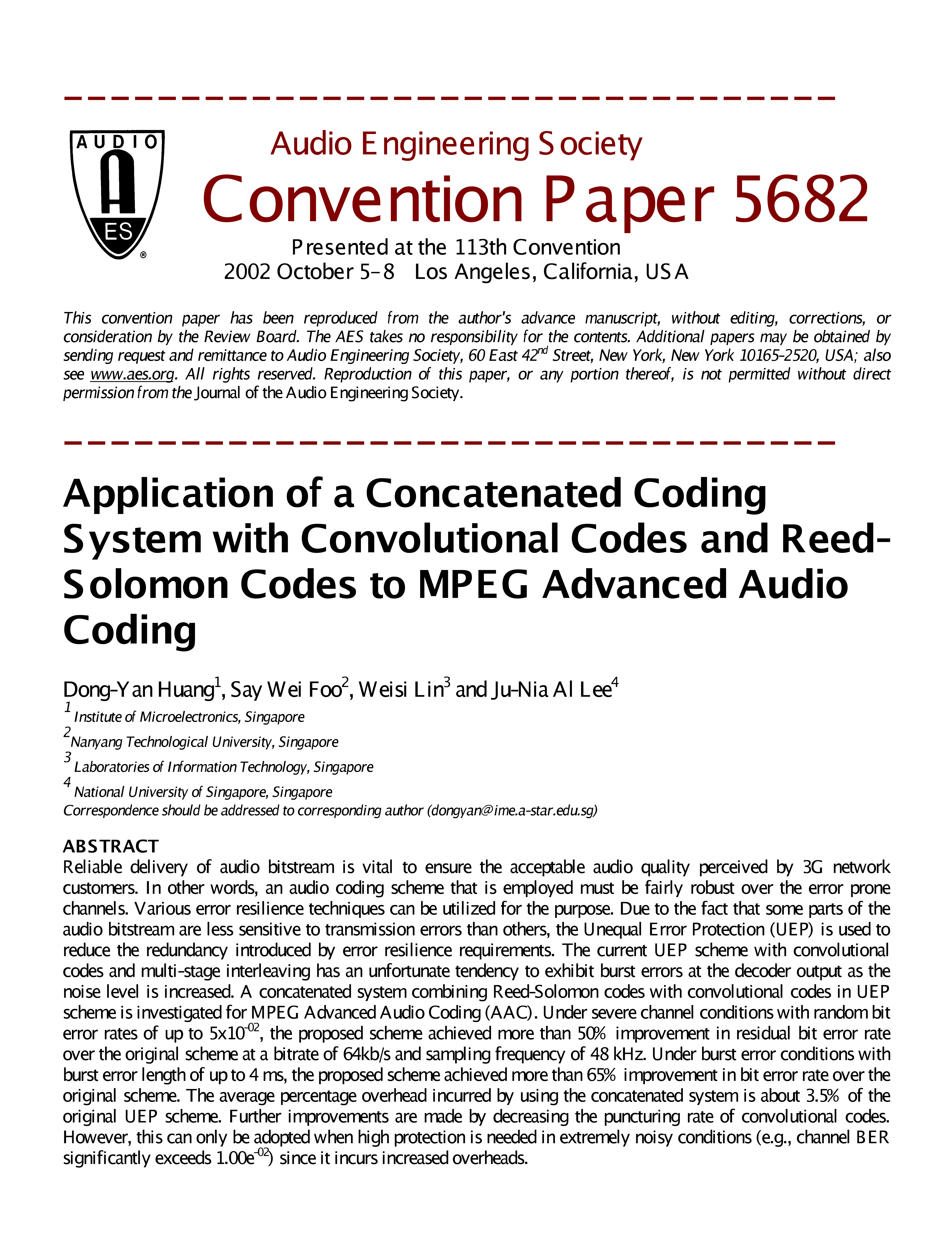 Aes E Library Application Of A Concatenated Coding System With Convolutional Codes And Reed