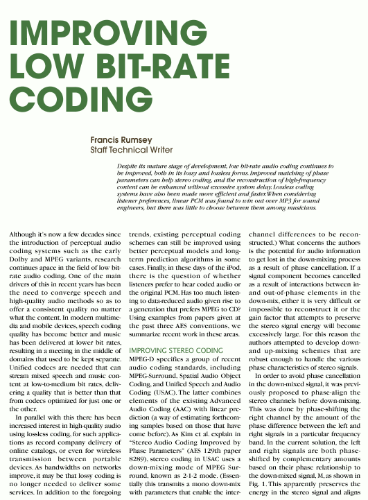 Aes E Library Improving Low Bit Rate Coding