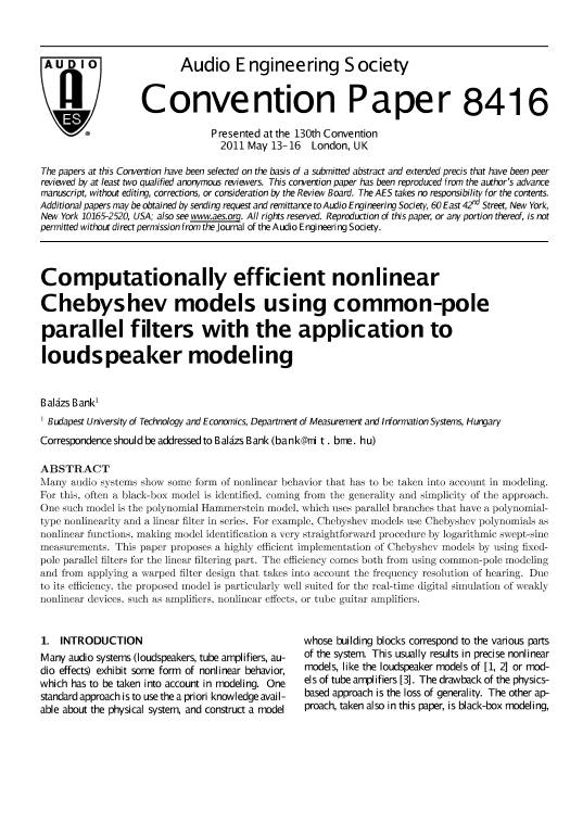 Aes E Library Computationally Efficient Nonlinear Chebyshev Models Using Common Pole Parallel