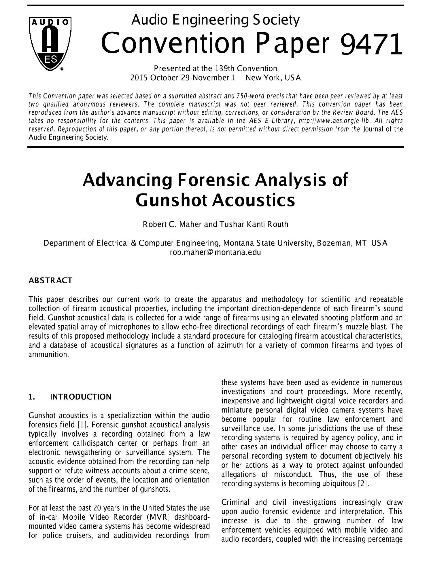 Aes E Library Advancing Forensic Analysis Of Gunshot Acoustics