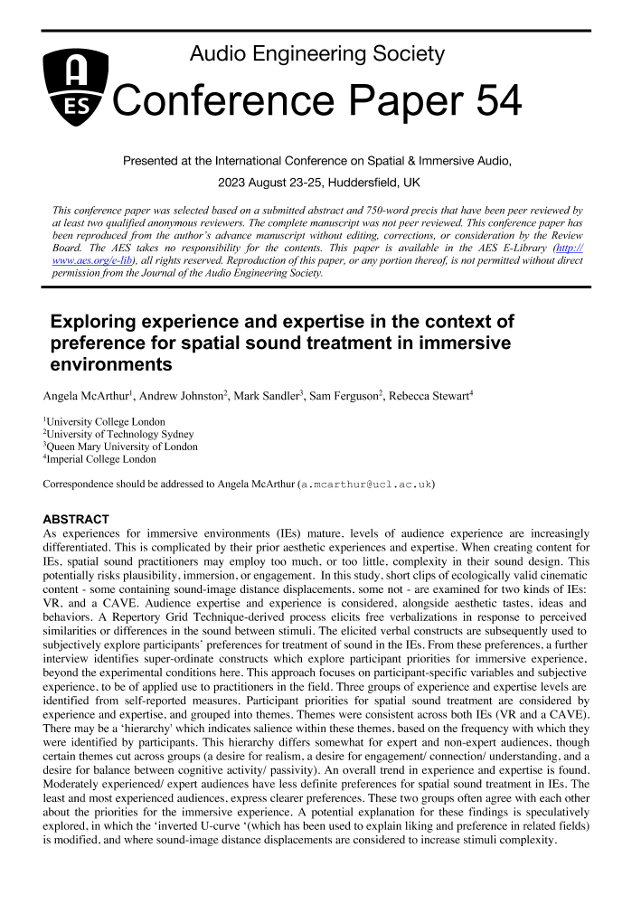 Aes E Library Exploring Experience And Expertise In The Context Of Preference For Spatial