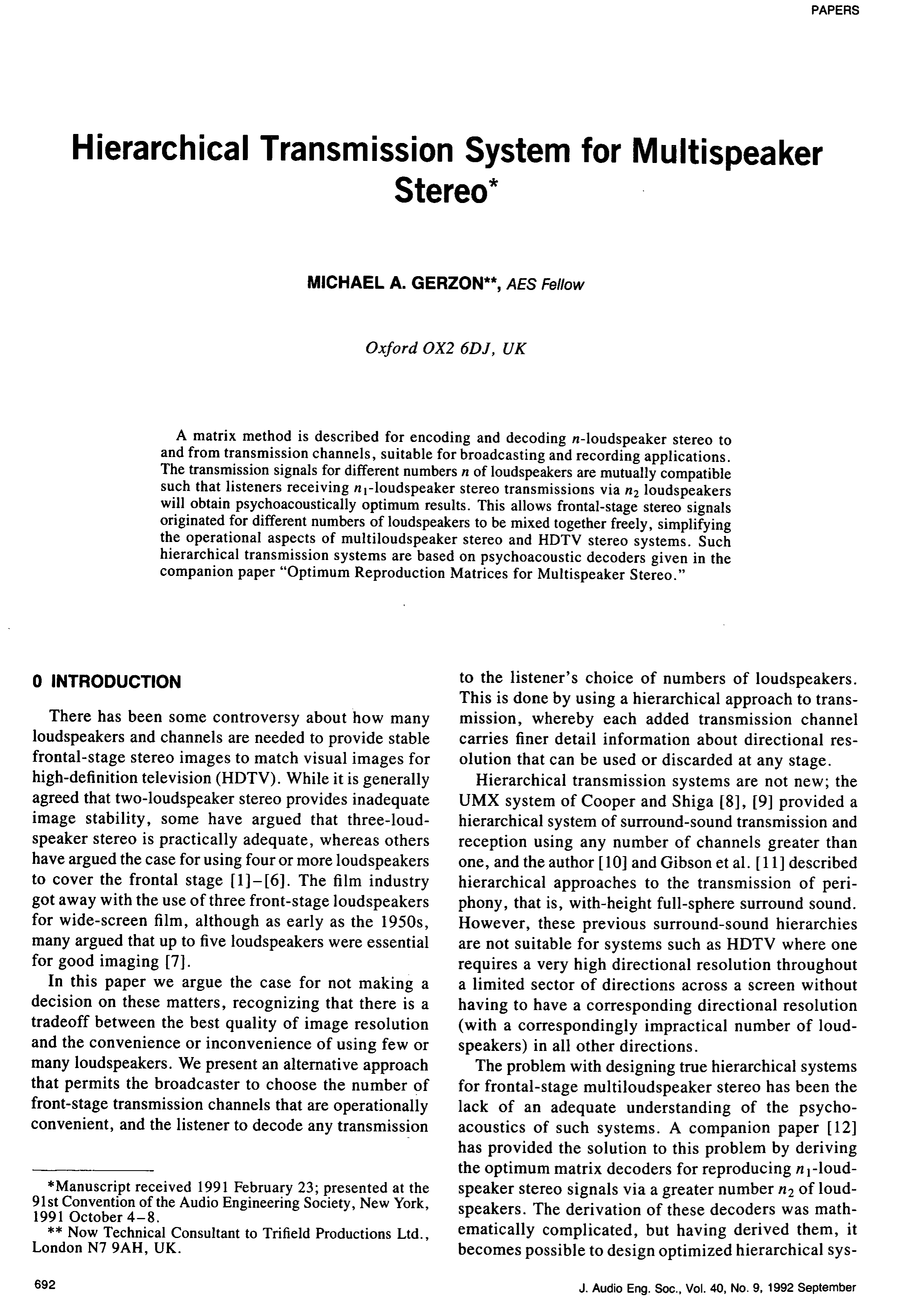 Aes E Library Hierarchical Transmission System For Multispeaker Stereo