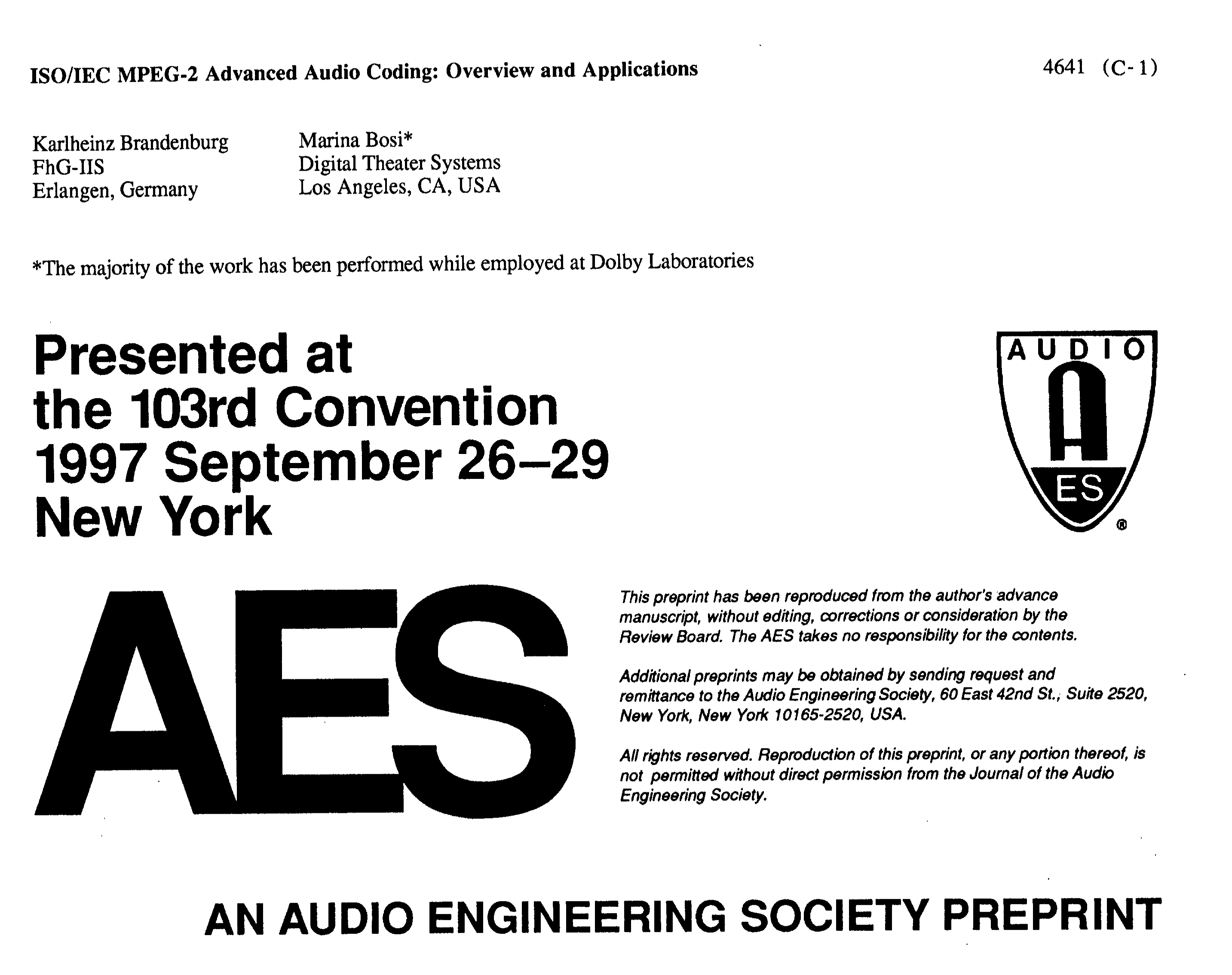 Aes E Library Iso Iec Mpeg 2 Advanced Audio Coding Overview And Applications