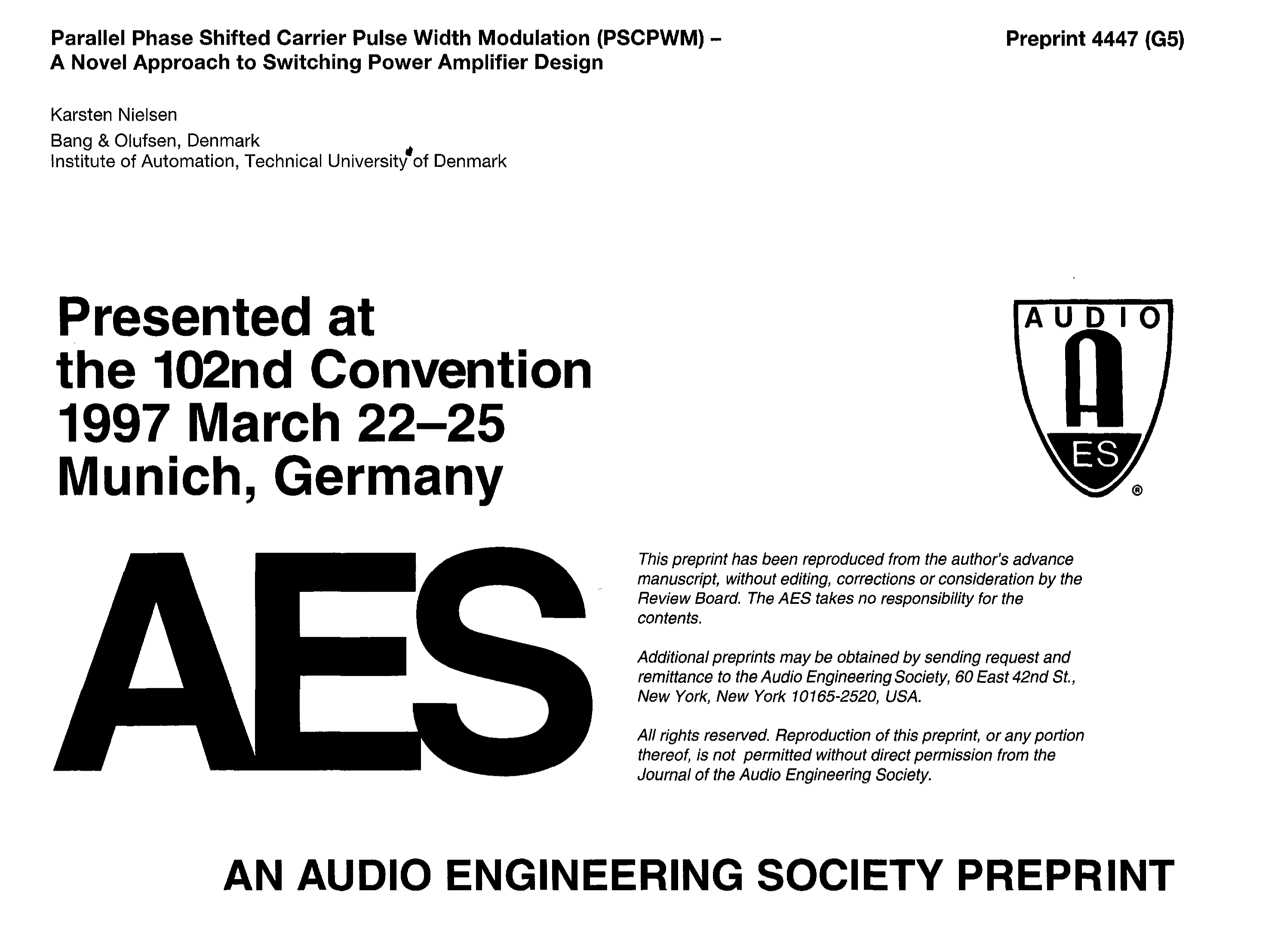 AES E-Library » Parallel Phase-Shifted Carrier Pulse-Width Modulation ... AES E-Library » Parallel Phase-Shifted Carrier Pulse-Width Modulation ...