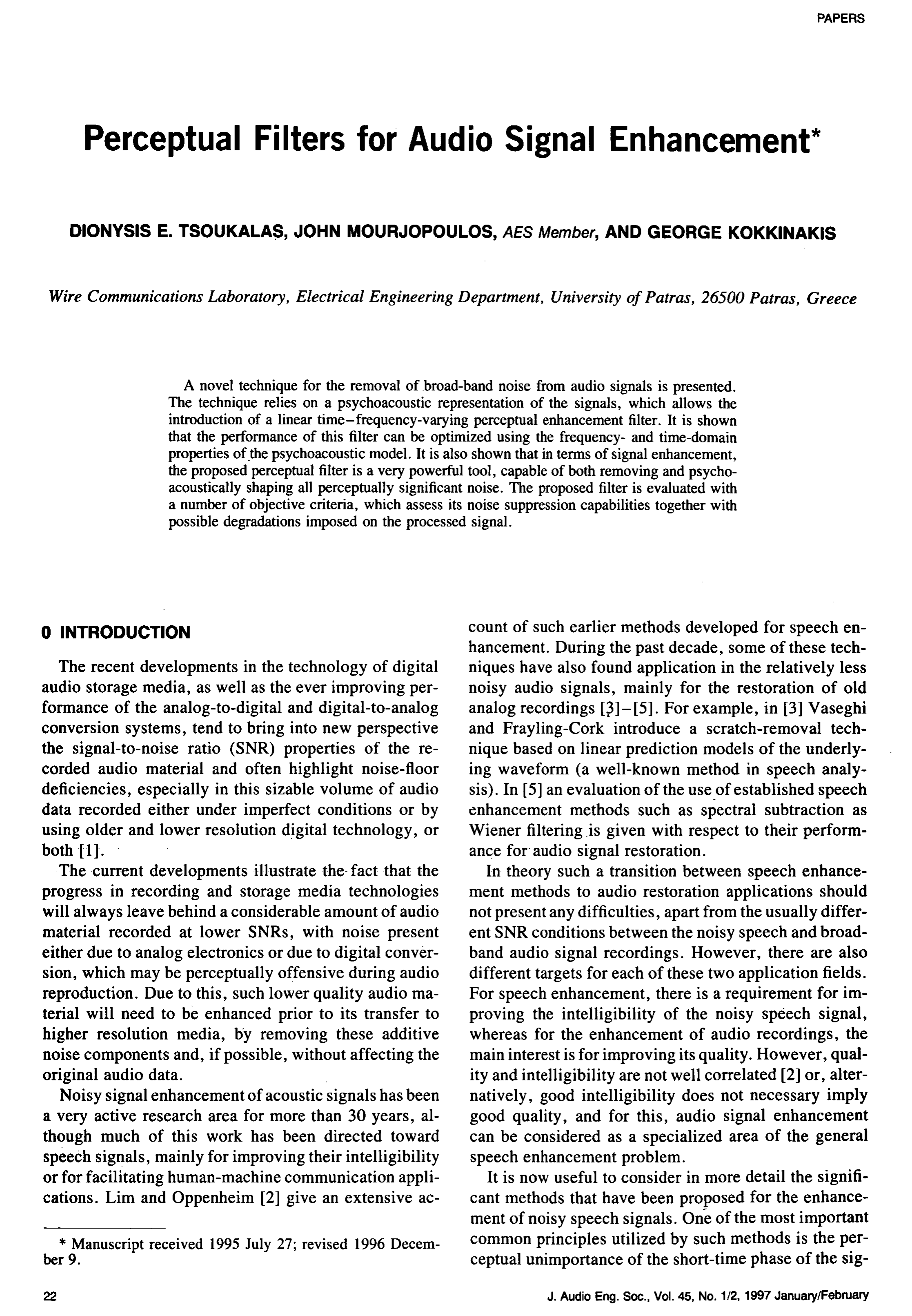 AES E-Library » Perceptual Filters for Audio Signal Enhancement AES E-Library » Perceptual Filters for Audio Signal Enhancement